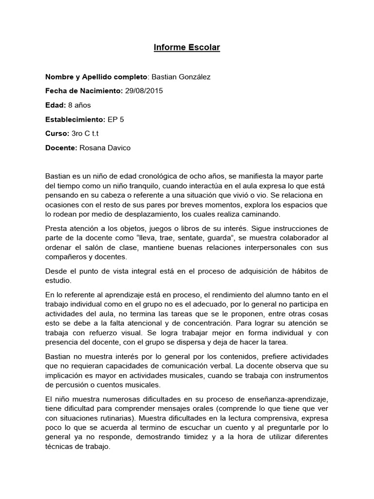 Informe Escolar | PDF | Atención | Enseñando