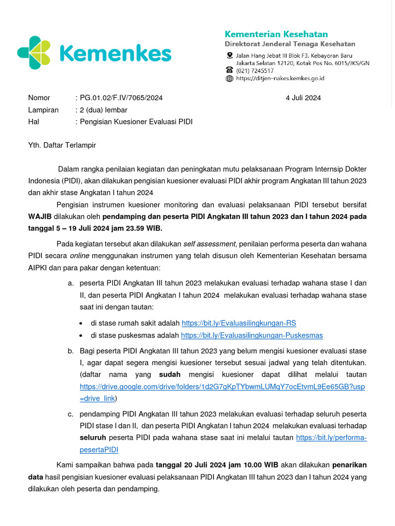 Pengisian Kuesioner Evaluasi PIDI Agustus 2024 | PDF