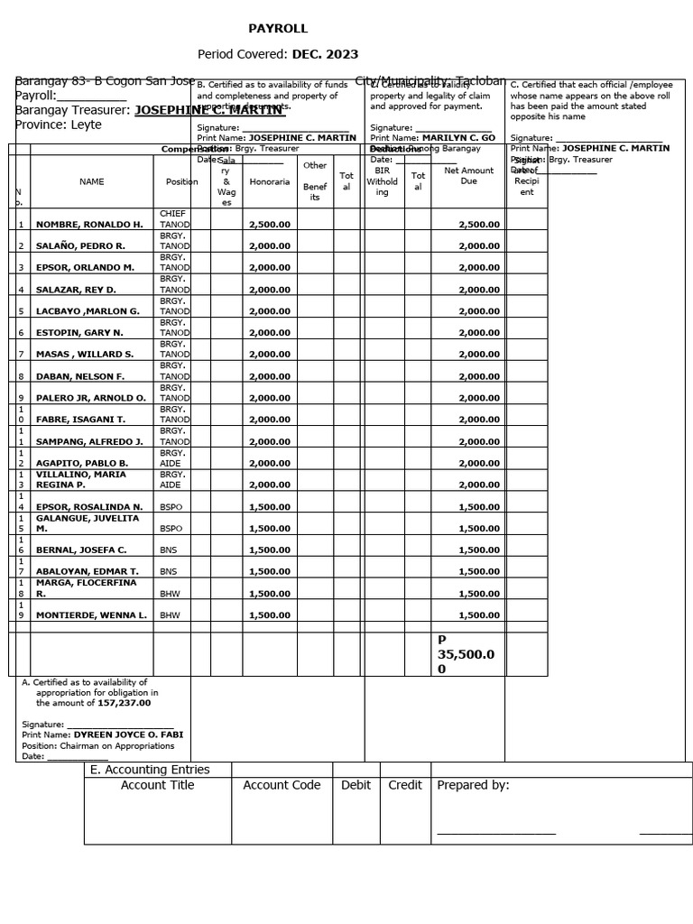 December 2023 Payroll - Volunteers | PDF | Business | Accounting