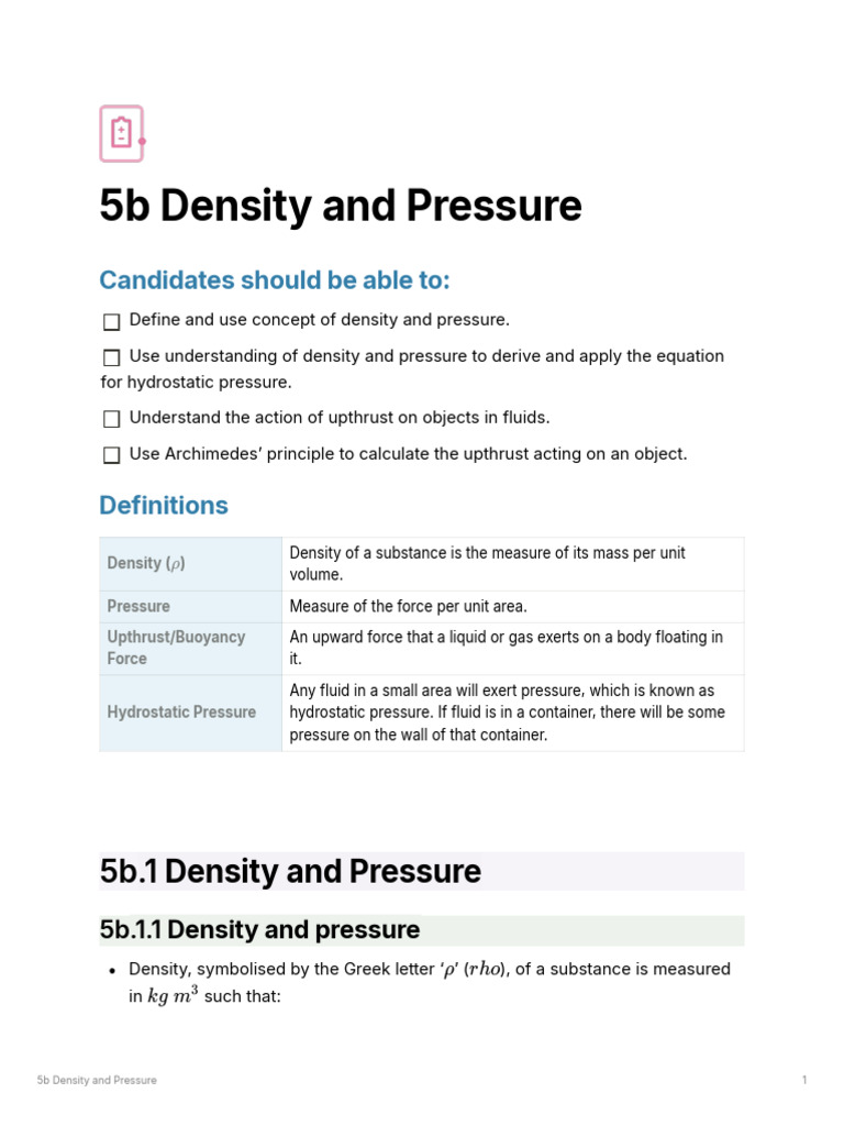 5b Density and Pressu | PDF | Buoyancy | Pressure