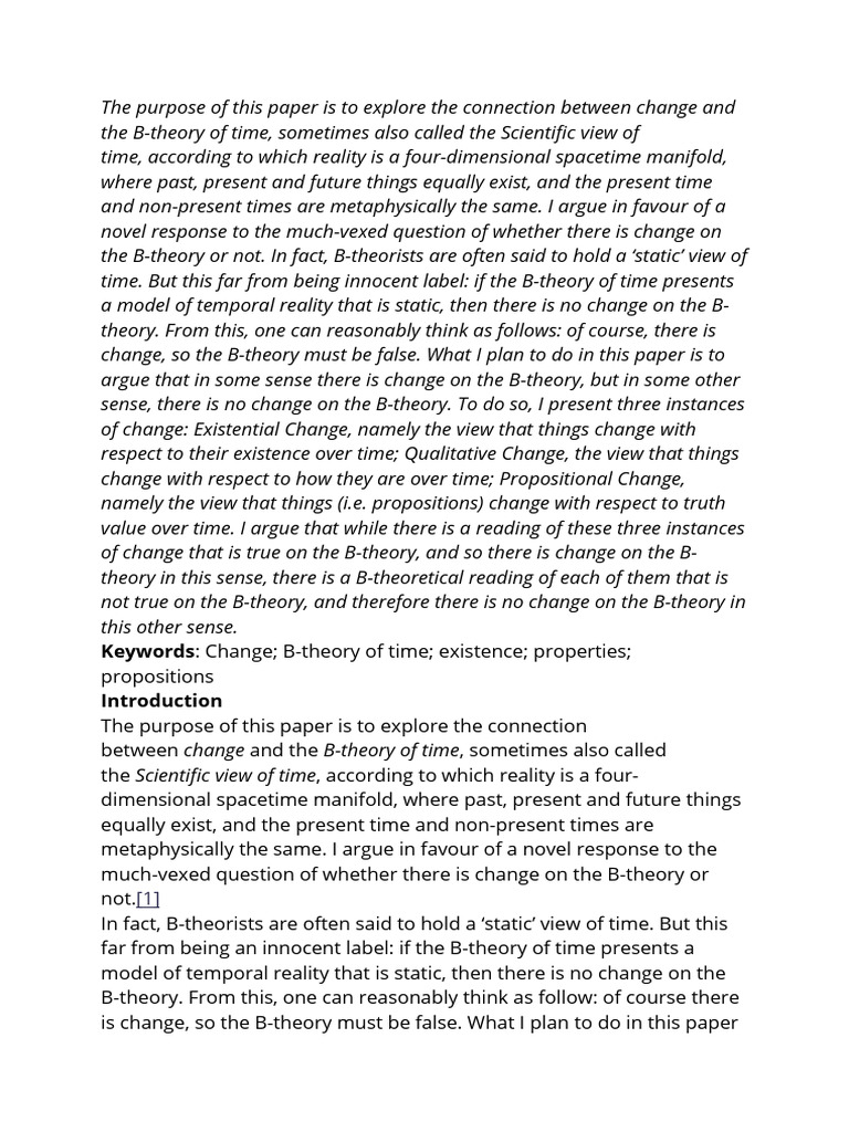 B Theory of Time and Change | PDF | Time | Metaphysics