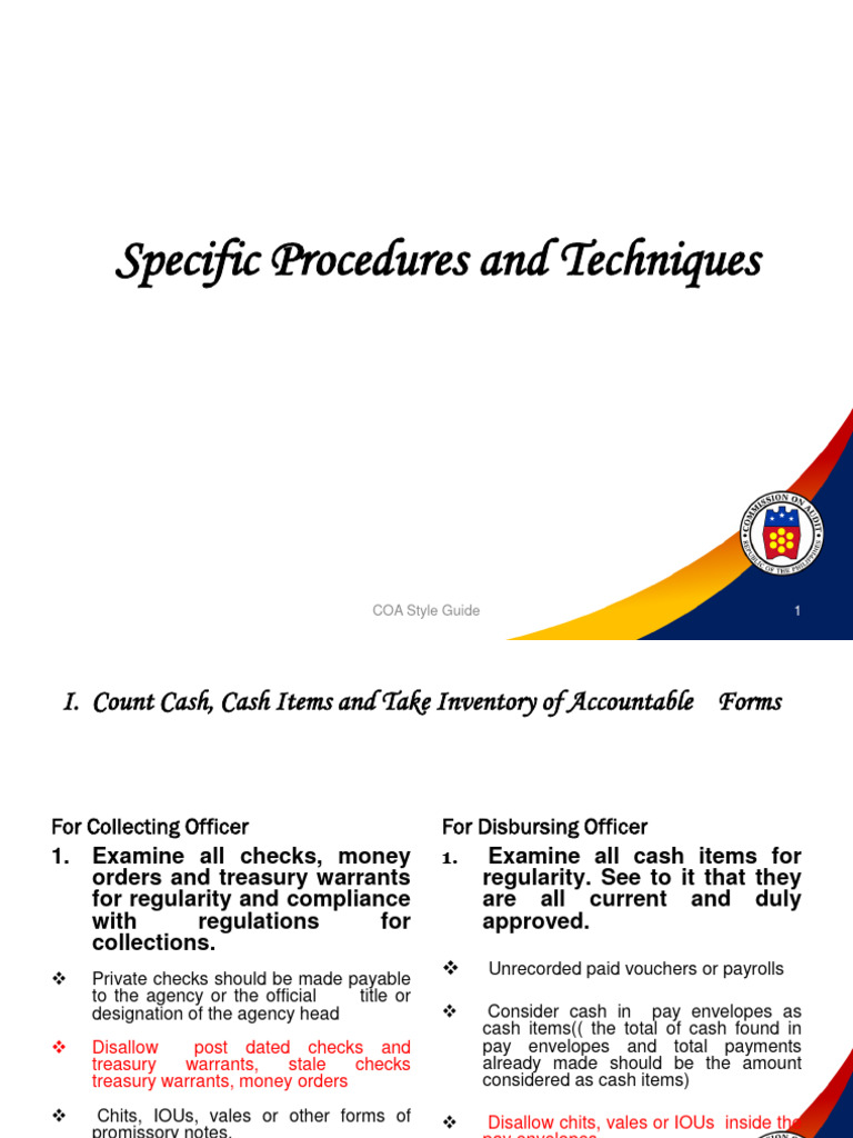 Specific Procedures and Techniques | PDF | Voucher | Promissory Note