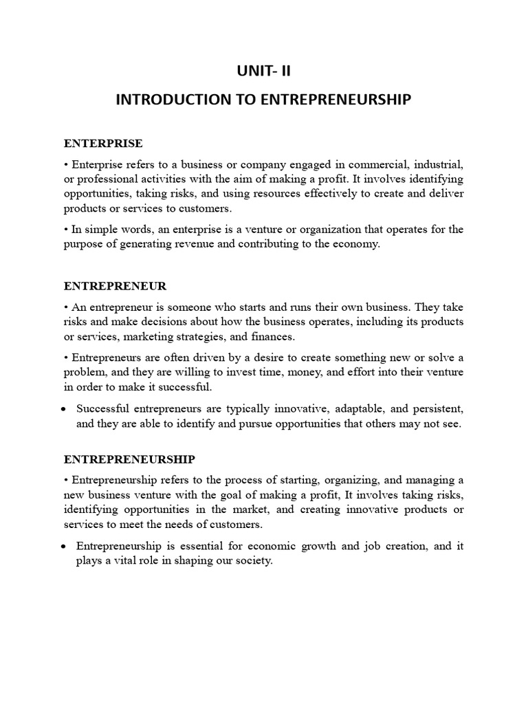 Unit - Ii Notes | PDF | Entrepreneurship | Economies Unit - Ii Notes | PDF | Entrepreneurship | Economies