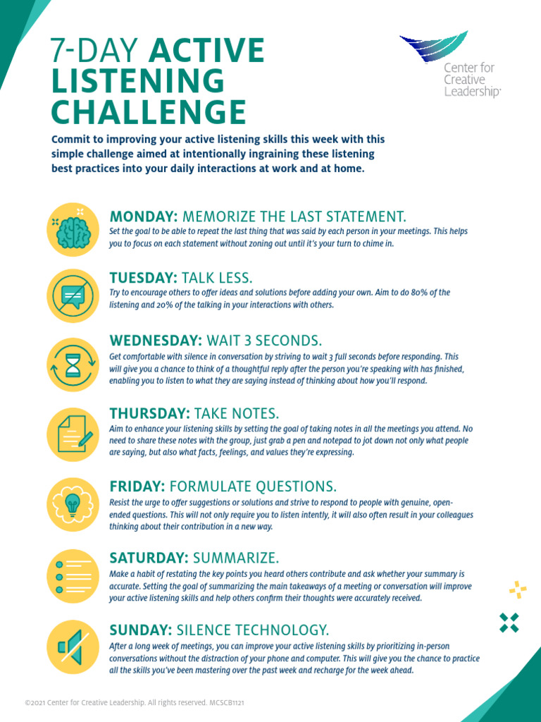7-Day Active Listening Challenge | PDF | Conversation | Human Communication