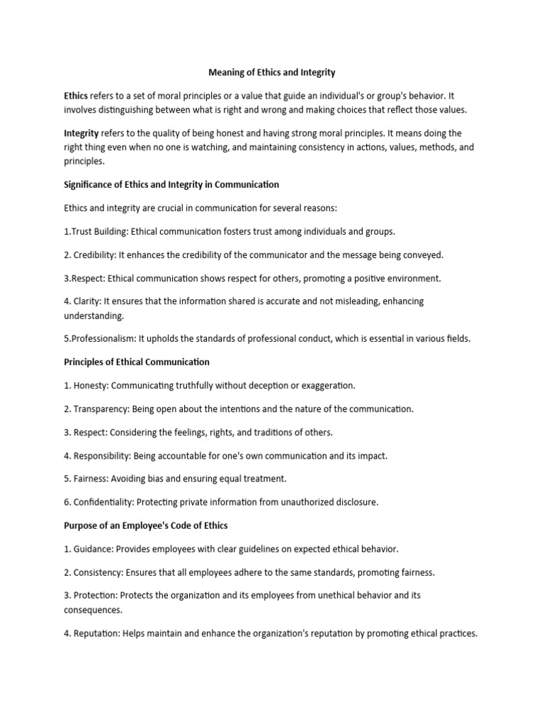 Meaning of Ethics and Integrity | PDF | Integrity | Confidentiality