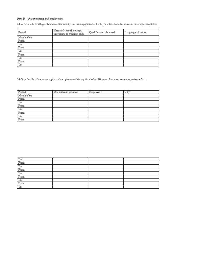 Qualifications and Employment History Form | PDF