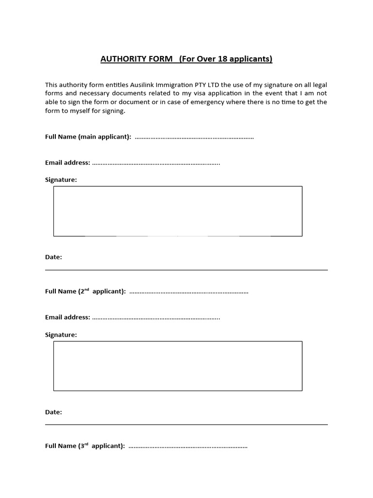 Visa Application Authority Form | PDF
