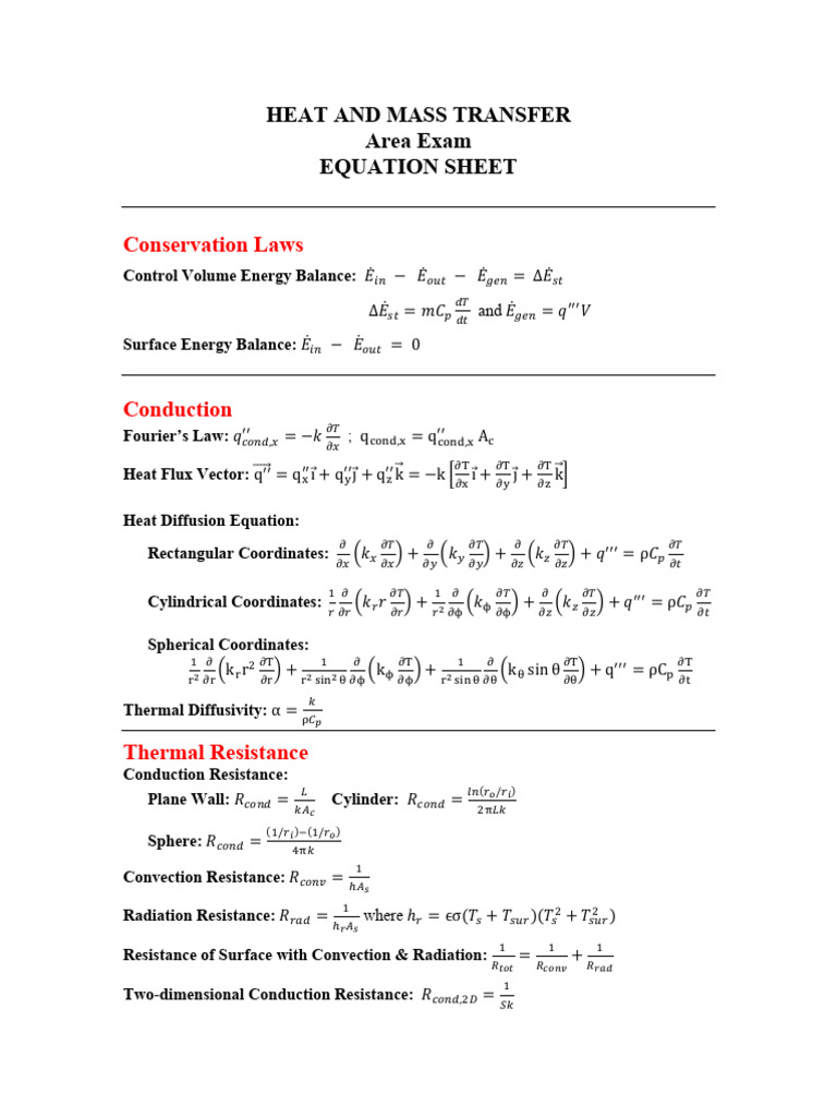 Heat and Mass Transfer Equations | PDF | Thermal Conduction | Boundary ...