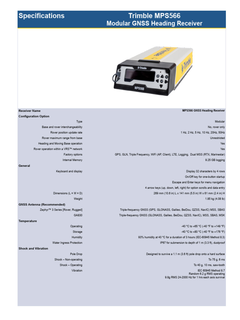 Civil Spec Sheet Trimble MPS566 Modular GNSS Heading Receiver EN | PDF ...