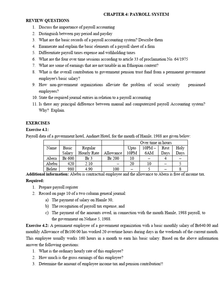 Payroll System Exercises | PDF | Payroll Tax | Employment Compensation Payroll System Exercises | PDF | Payroll Tax | Employment Compensation