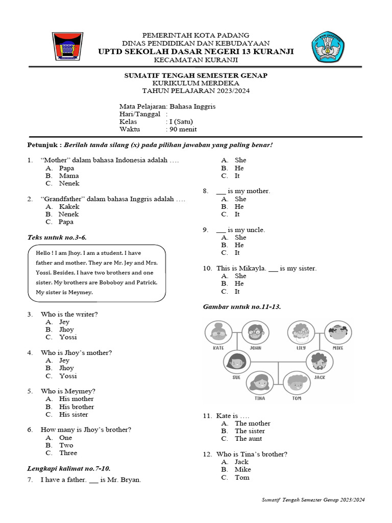 Soal STS Genap kelas 1 2024 | PDF | Zoology | Domestication