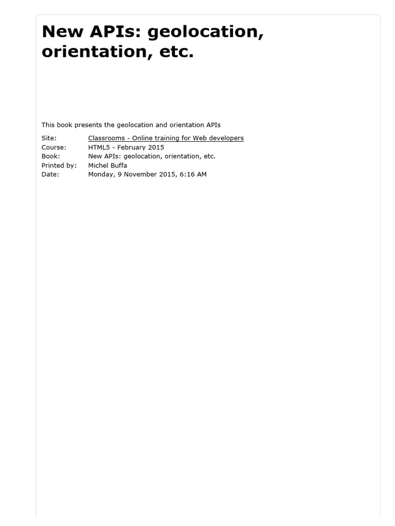 New APIs - Geolocation, Orientation, Etc. | PDF | Document Object Model ...