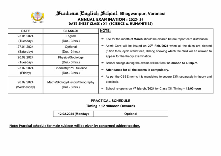 Class Time Table (XII) Sci. & Hum.-1 | PDF
