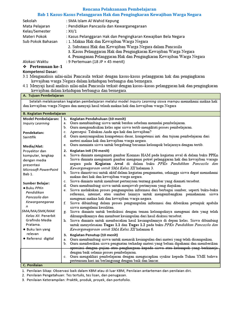 Modul Ajar PKN Kelas 12 Semester 1 | PDF