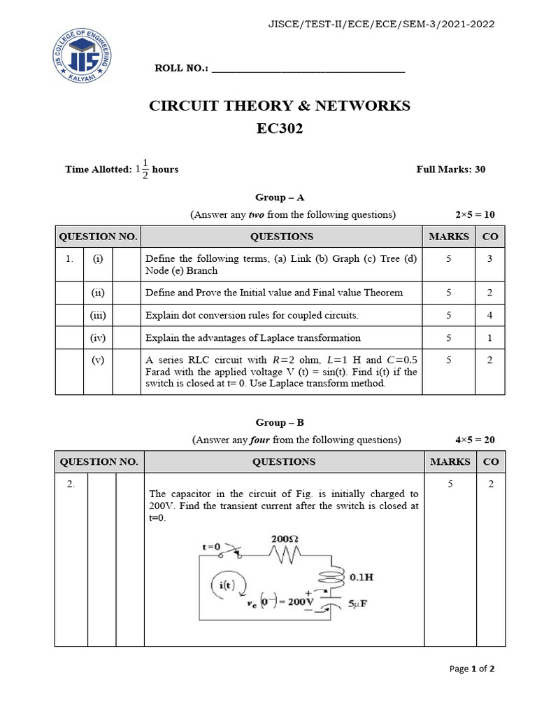 Ece r18 Ec302 Circuit Theory Networks | PDF | Network Analysis ...