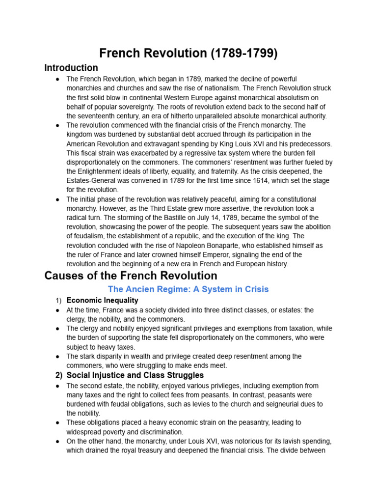 French Revolution (1789-1799) | PDF | Reign Of Terror | French Revolution