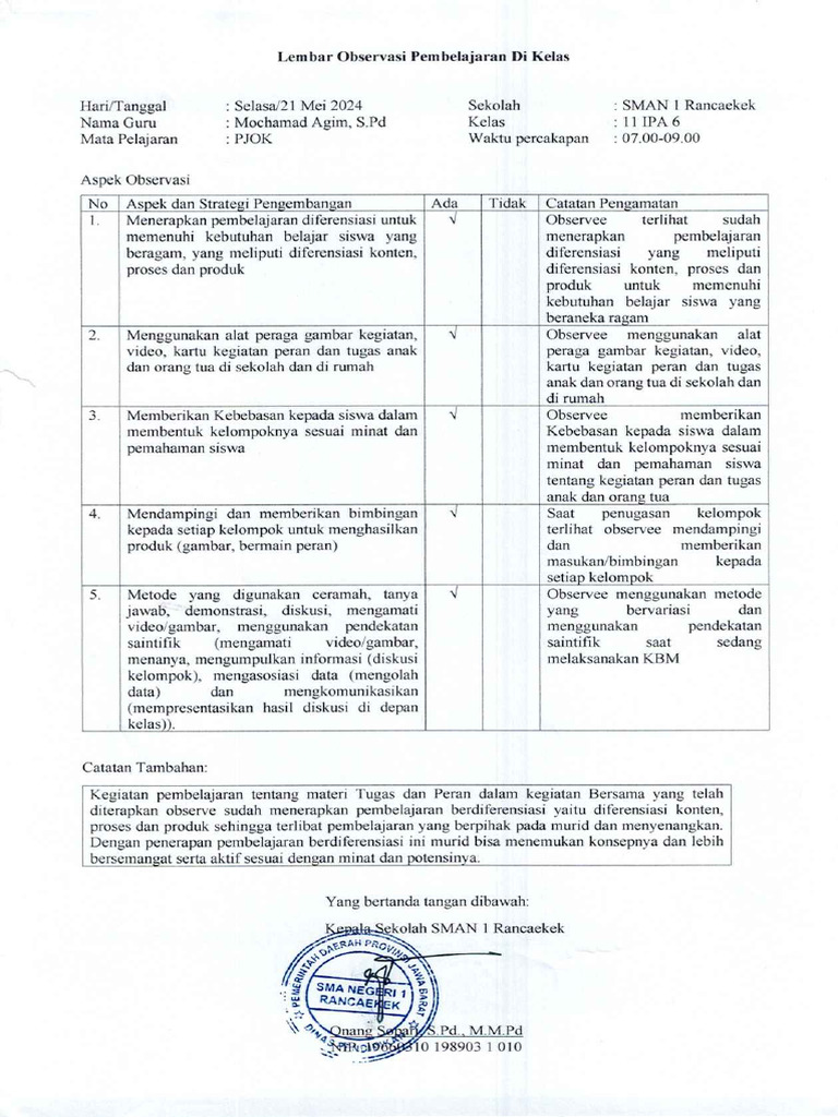 Lembar Observasi | PDF