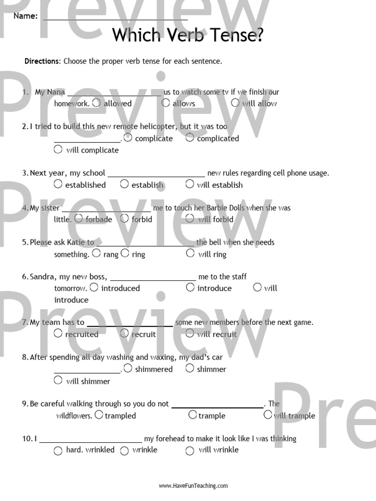 Verb Tenses Worksheet 1 Preview | PDF | Semantic Units | Language Families