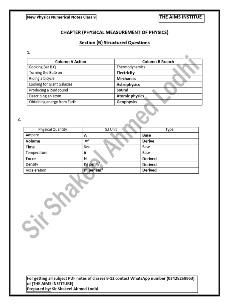 9th Class Numericals Notes Physics | Download Free PDF | Force | Velocity