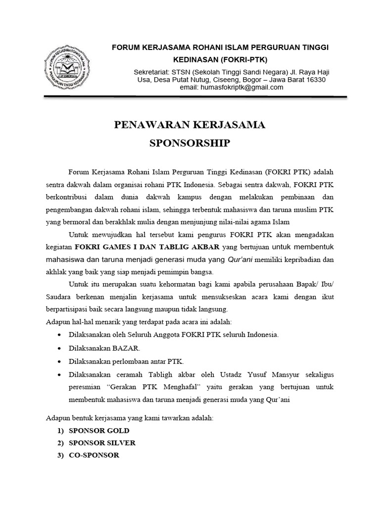 Formulir Dan Surat Pengajuan Sponsor | PDF