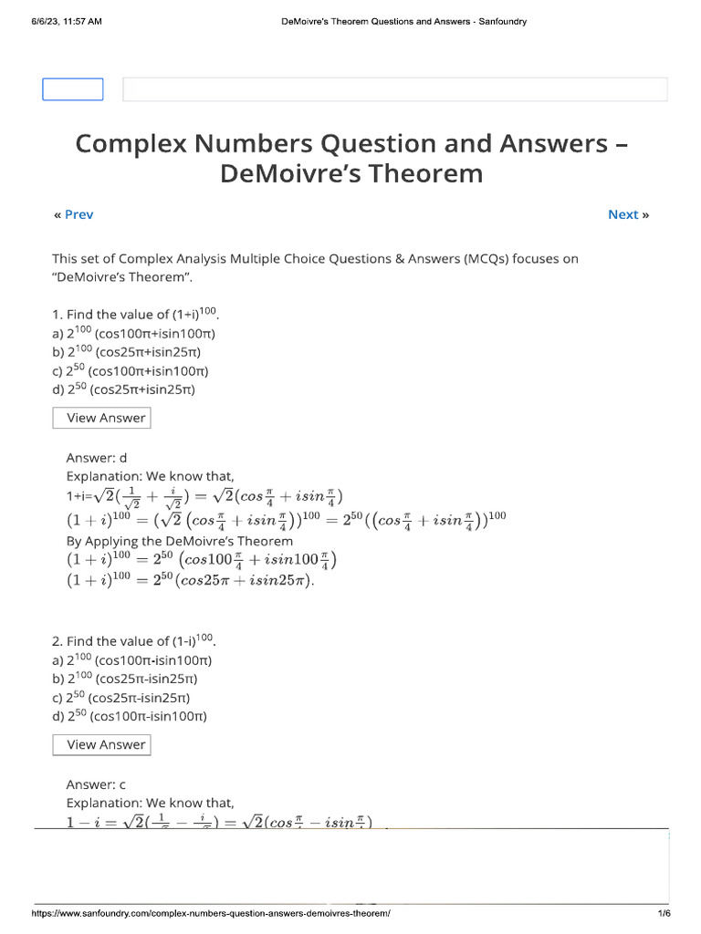 Complex Number Pdf