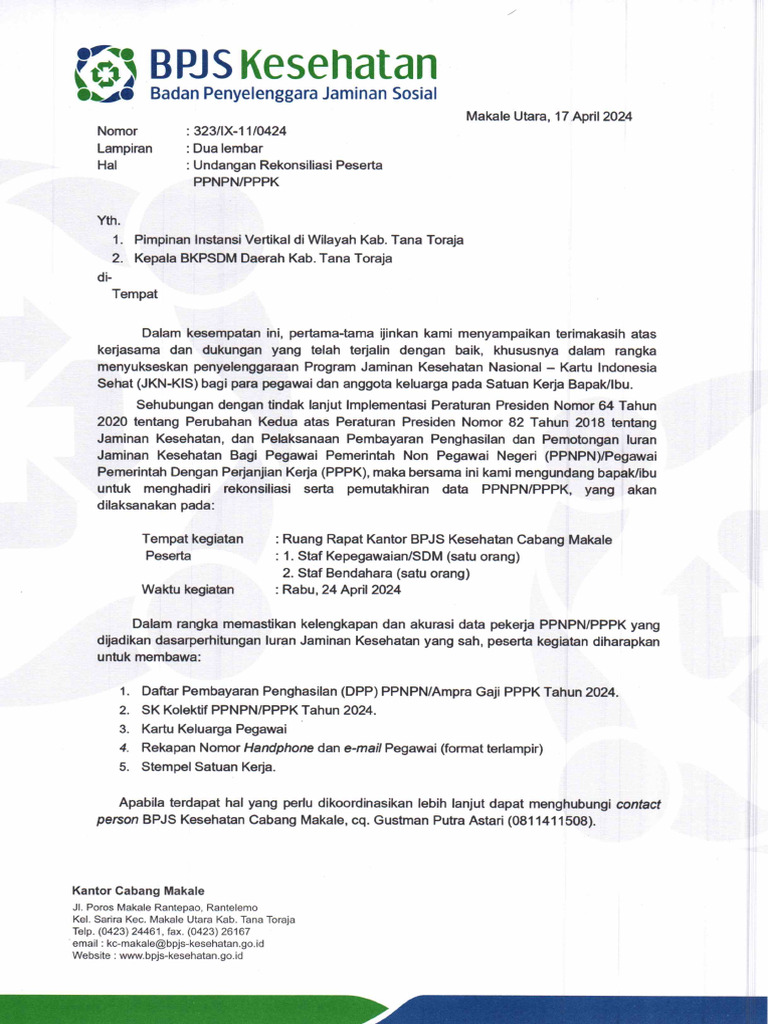 Undangan Rekon PPNPN 2024 (TANA TORAJA) | PDF