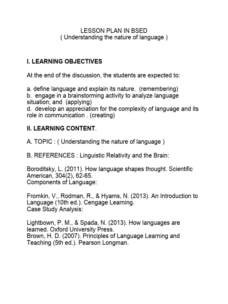 Lesson Plan - Language Acquitision Week 1 | PDF | Semantics | Word