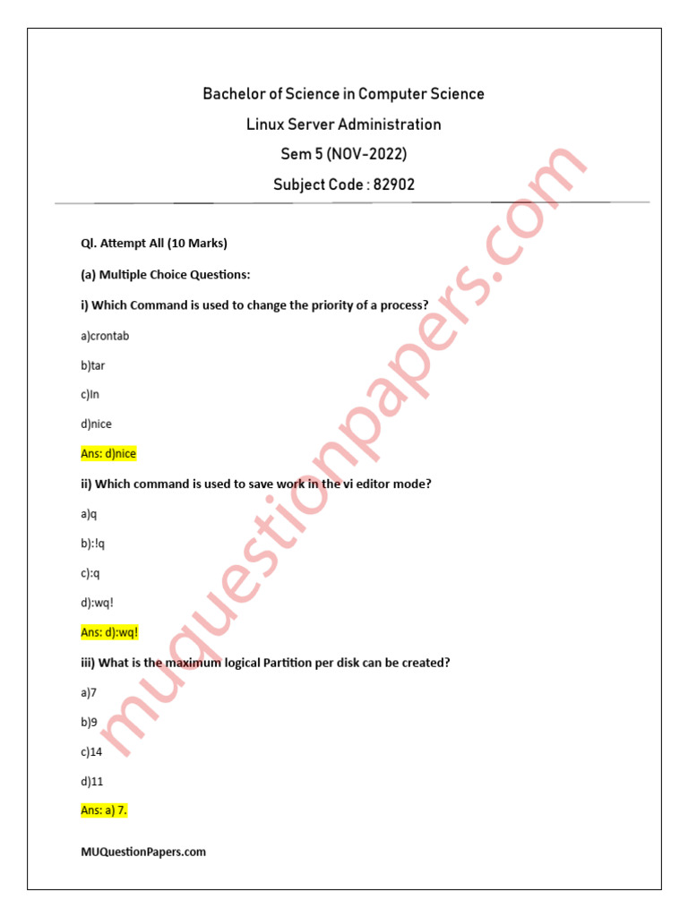 Science - BSC Computer Science - Semester 5 - 2022 - November - Elective I Linux Server ...