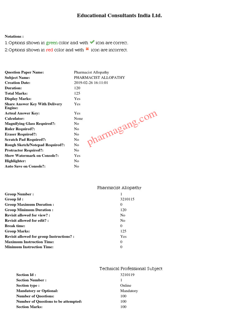 Esic Pharmacist Allopathy 2019 Paper Final | PDF