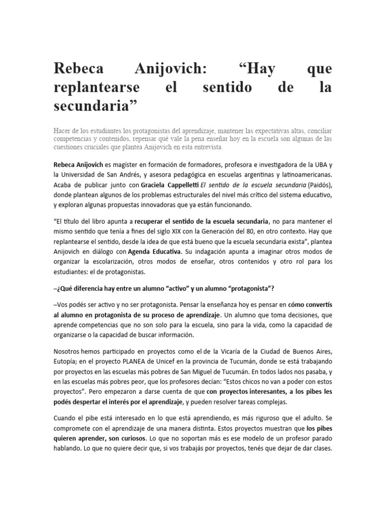 Rebeca Anijovich Hay Que Replantearse El Sentido De La Secundaria
