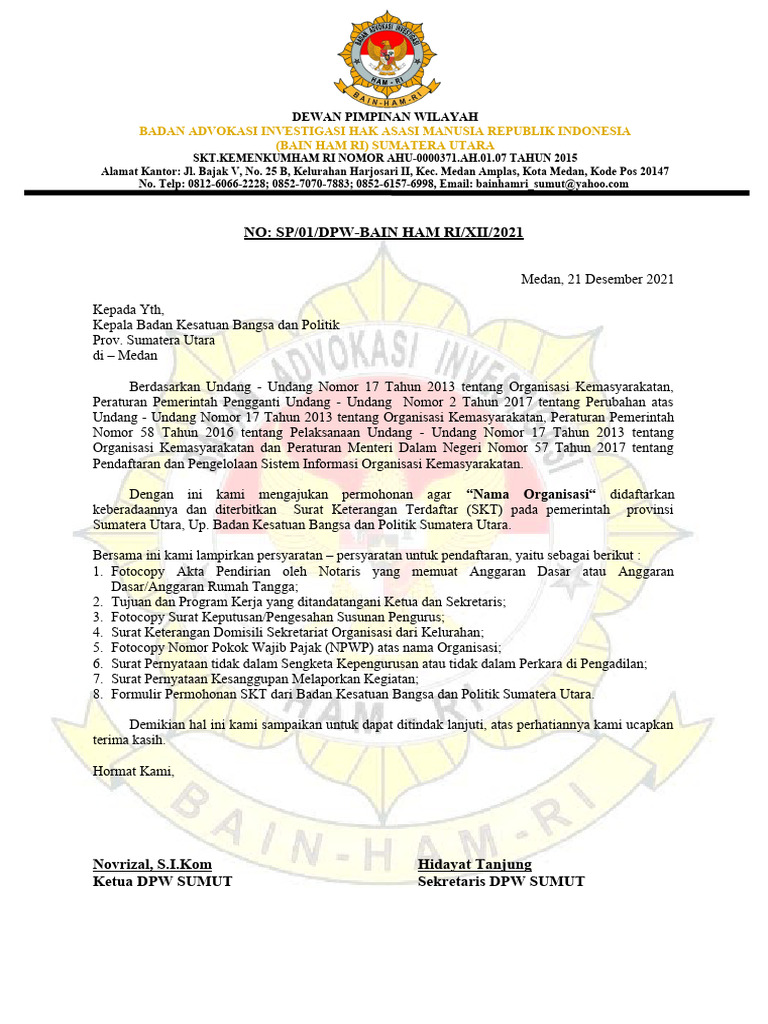 Surat Permohonan SKT KESBANGPOL | PDF