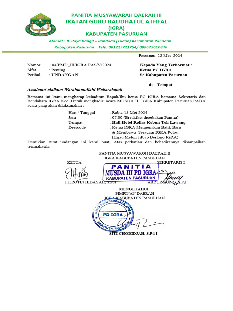 Undangan Musda III IGRA Pasuruan | PDF