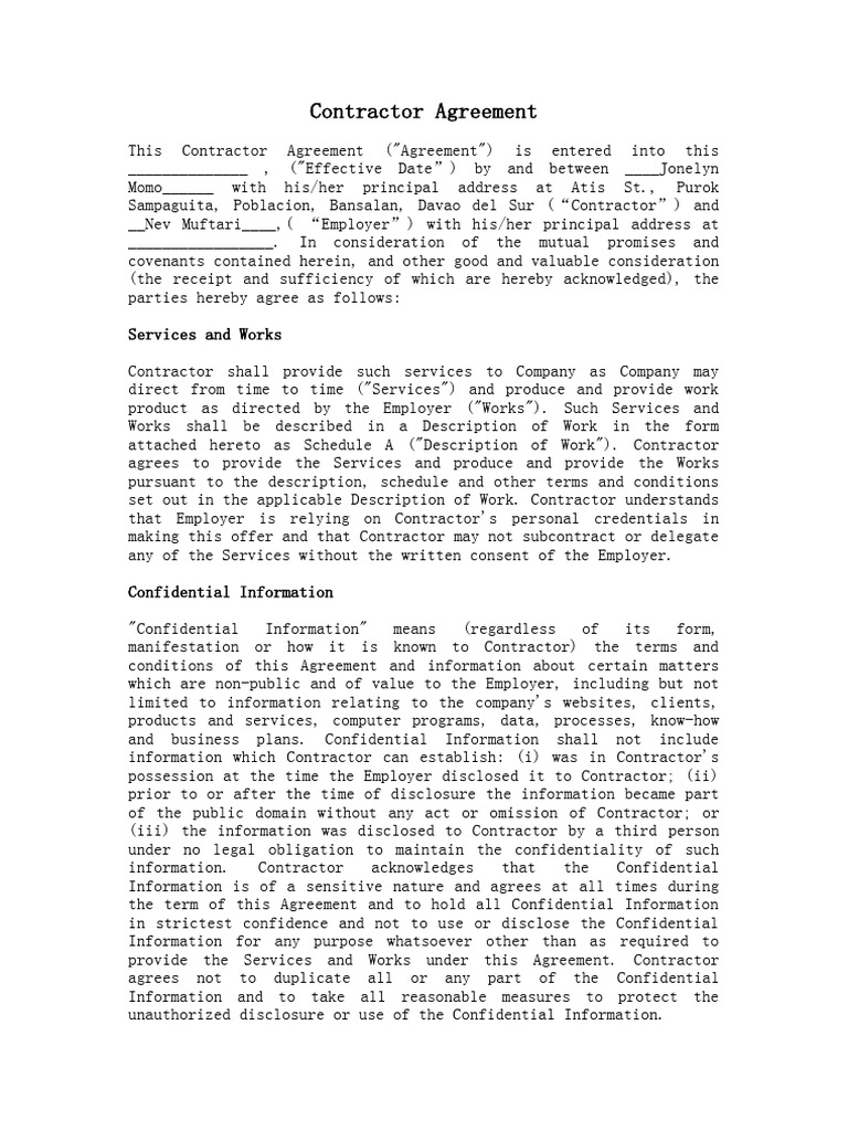Contractor Agreement | PDF | Confidentiality | Government