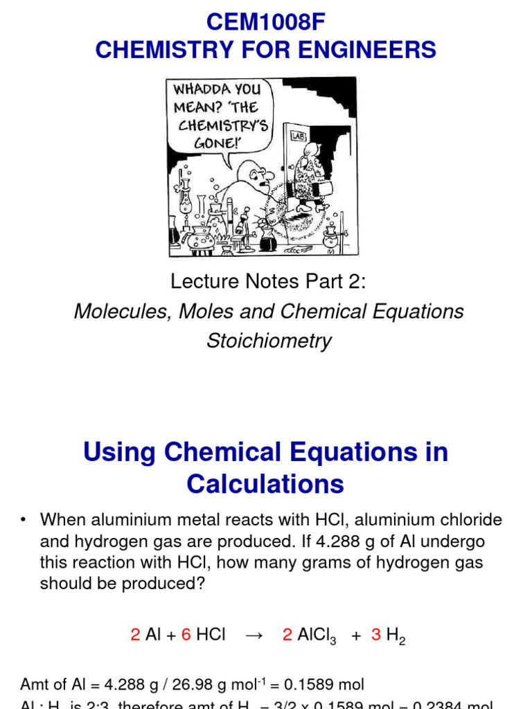 CEM1008F - 4. Molecules, Moles and Chemical Equations - Stochiometry ...