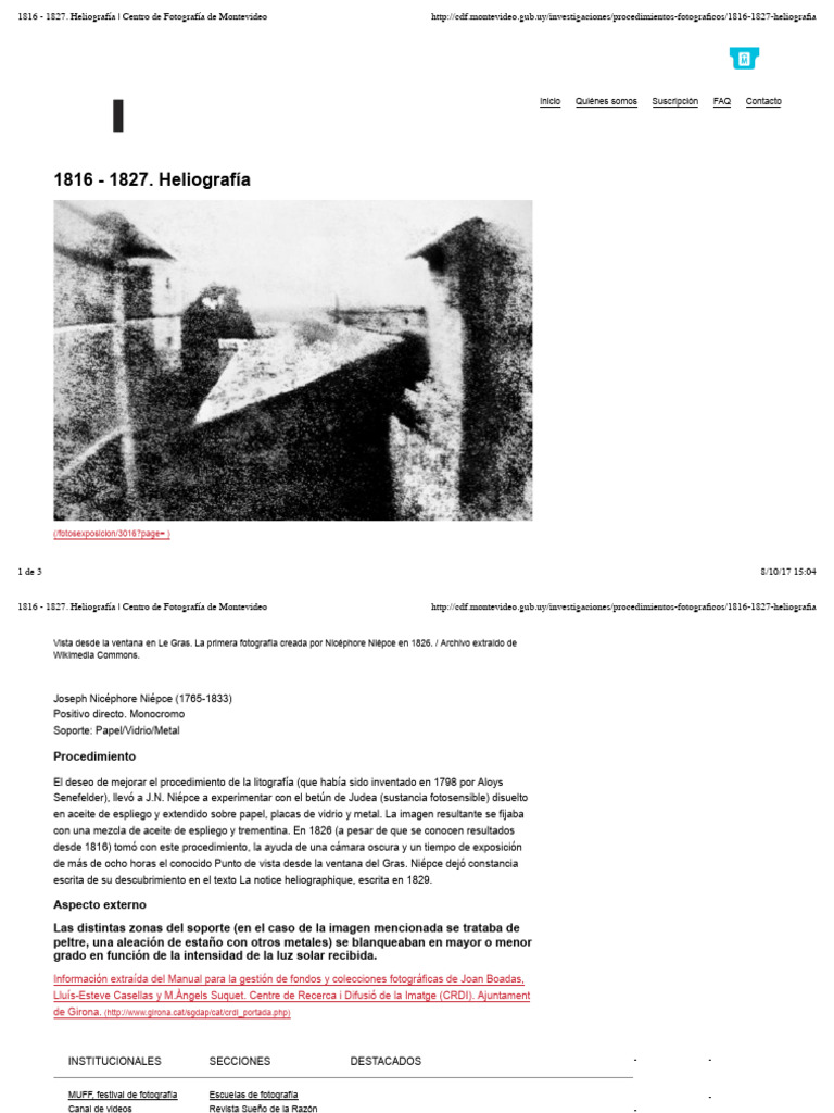 1816 - 1827. Heliografía | Centro de Fotografía de Montevideo | PDF ...