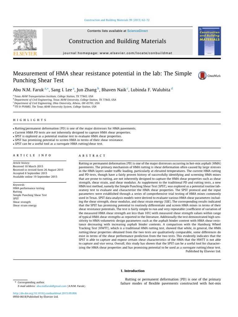Measurement of HMA Shear Resistance Pote | PDF | Deformation ...