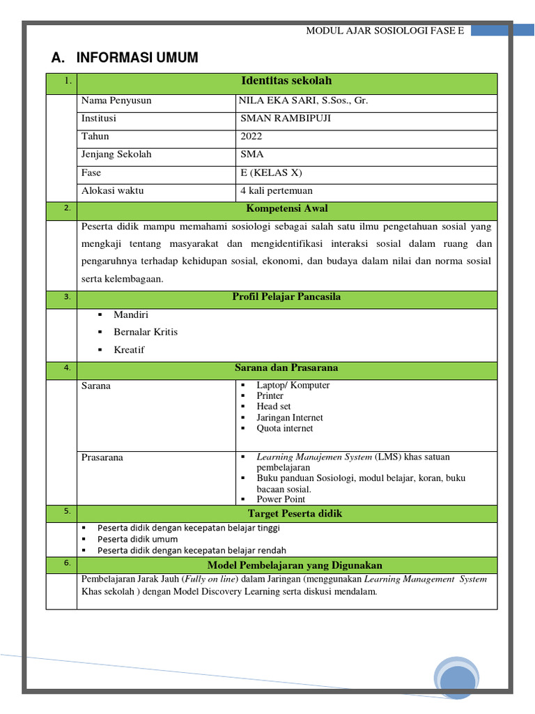 Modul Ajar Sosiologi X | PDF | Karier & Perkembangan | Pengembangan Diri
