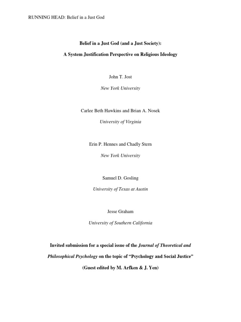 Belief in A Just God (And A Just Society) : A System Justification ...