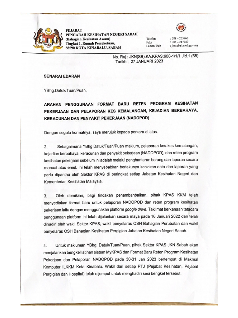Arahan Penggunaan Format Baru Reten Program KP Dan NADOPOD | PDF