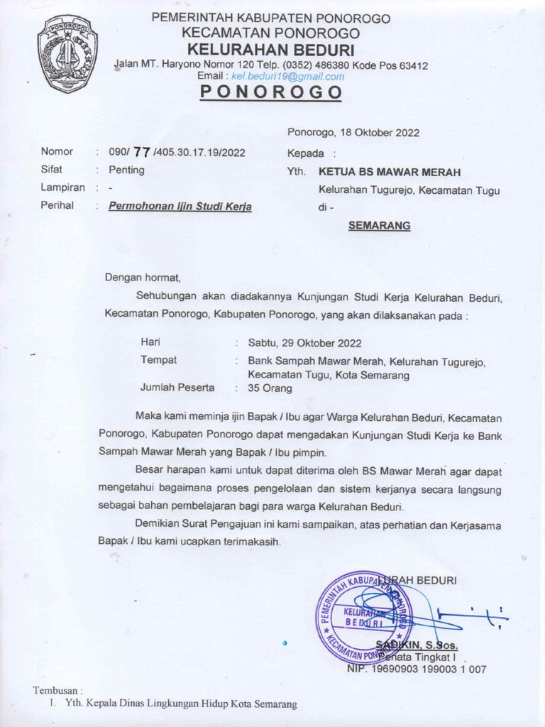 Permohonan Ijin BS Mawar Merah Kel. Beduri | PDF