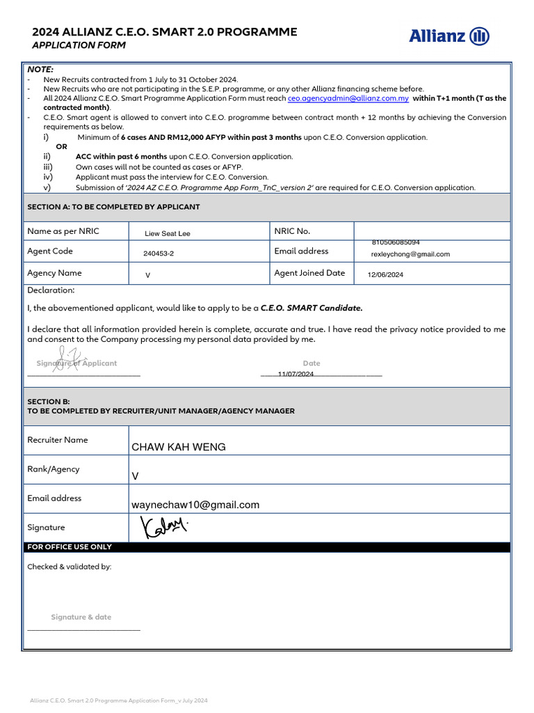 2024 ALLIANZ C.E.O. SMART 2.0 PROGRAMME Application Form | PDF | Computing