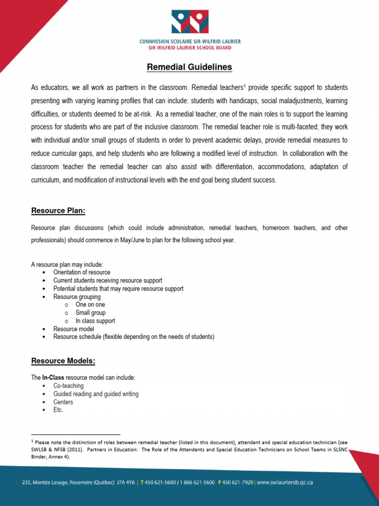 Remedial Teacher Guidelines | PDF | Individualized Education Program ...