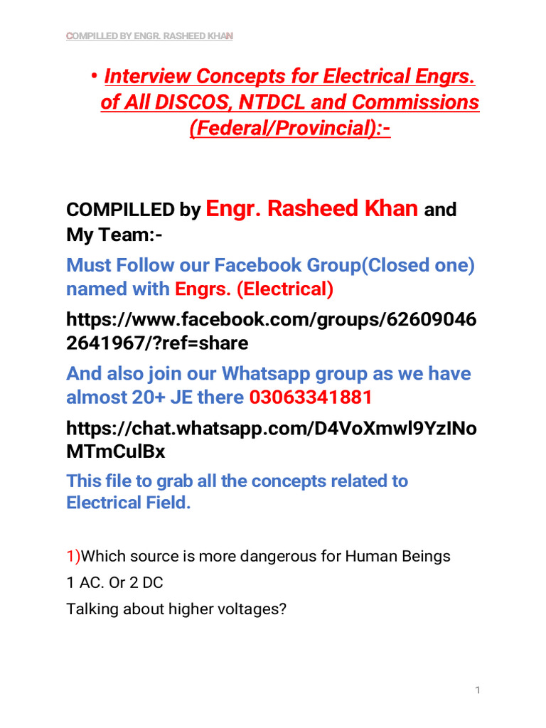 Electrical Engineer's Interview Concepts. | PDF | Ac Power | Insulator ...
