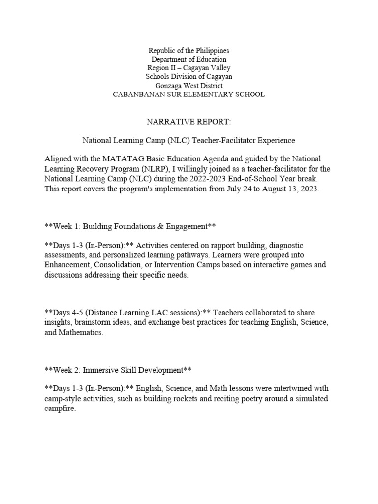 Sample Narrative 2 | PDF | Learning | Distance Education