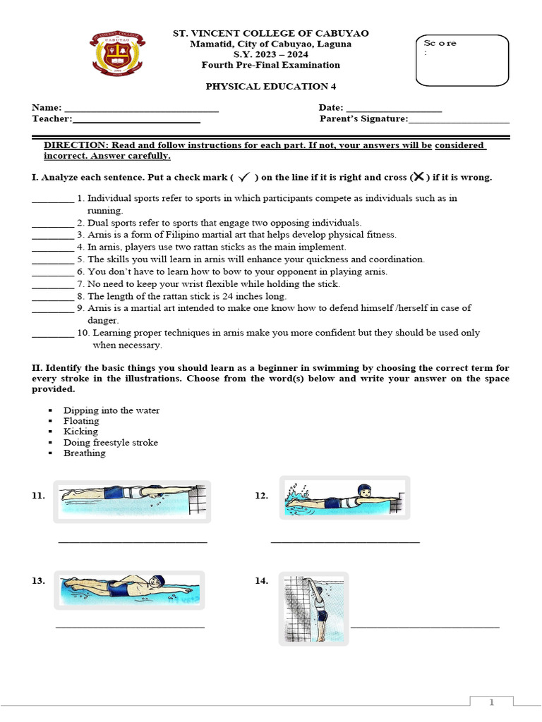 Pe 4 Fourth Pre Final Exam Pdf Physical Education Learning