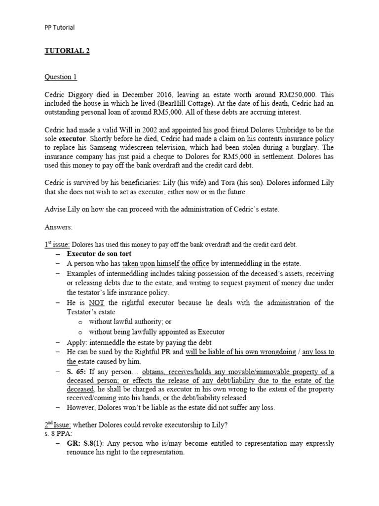 Tutorial 2 Question | PDF | Executor | Probate