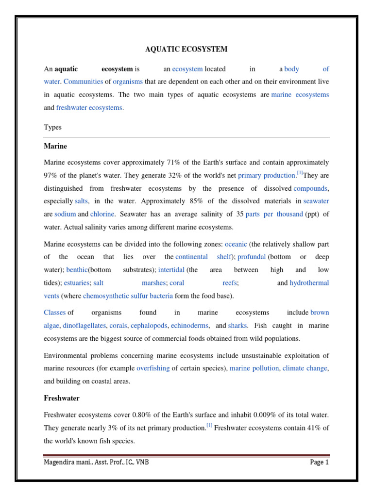 Aquatic Ecosystem | PDF | Aquatic Ecosystem | Marine Biology
