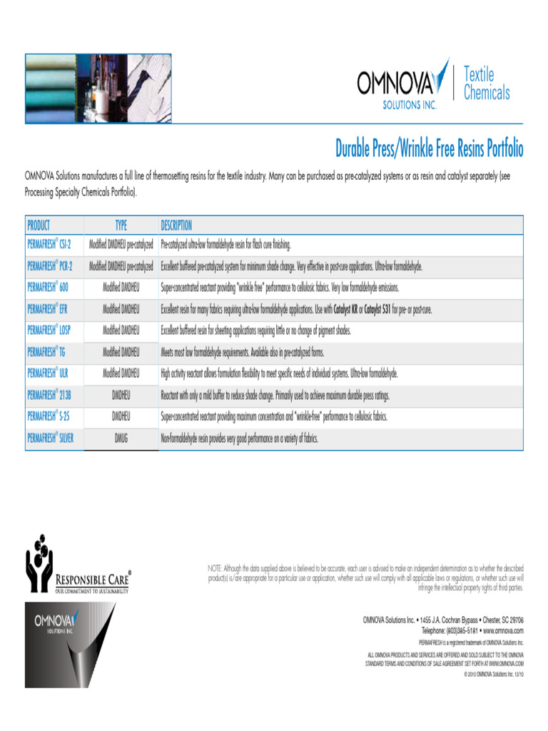 OMNOVA_DurablePress_WrinkleFree_Resins_Portfolio | PDF | Textiles ...
