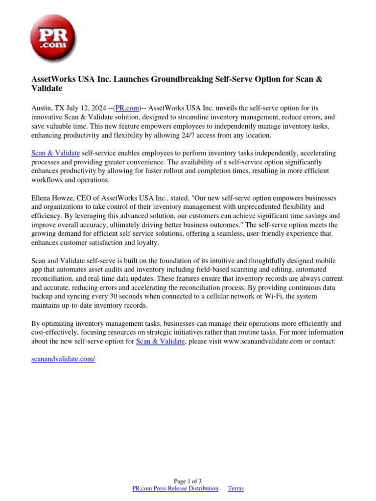 AssetWorks USA Inc. Launches Groundbreaking Self-Serve Option for Scan ... AssetWorks USA Inc. Launches Groundbreaking Self-Serve Option for Scan ...