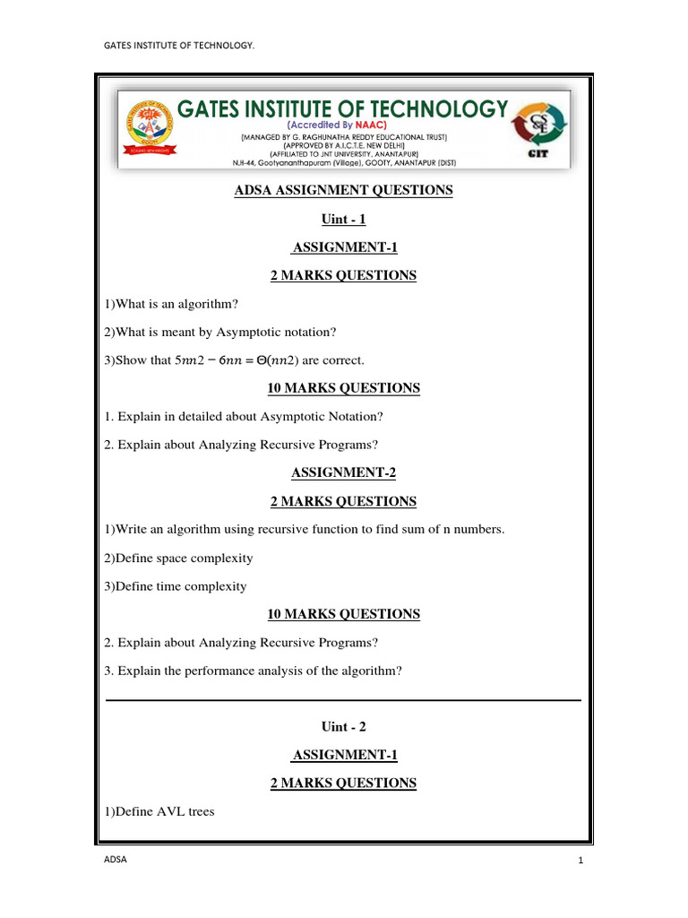 Adsa Assignment Questions Pdf Dynamic Programming Computer Science